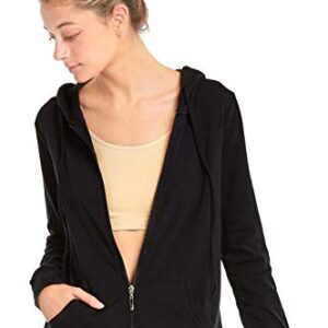 Sofra Teejoy Women's Thin Cotton Zip Up Hoodie Jacket Black Large