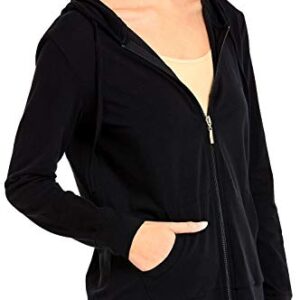 Sofra Teejoy Women's Thin Cotton Zip Up Hoodie Jacket Black Large