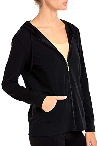 Sofra Teejoy Women's Thin Cotton Zip Up Hoodie Jacket Black Large