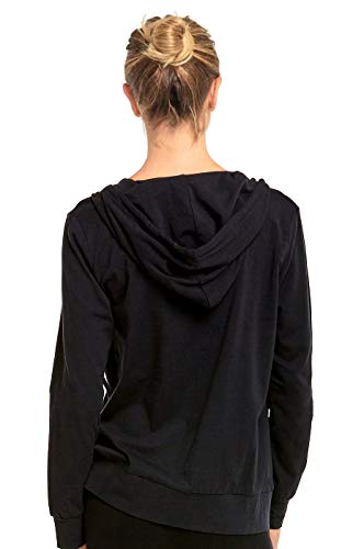 Sofra Teejoy Women's Thin Cotton Zip Up Hoodie Jacket Black Large