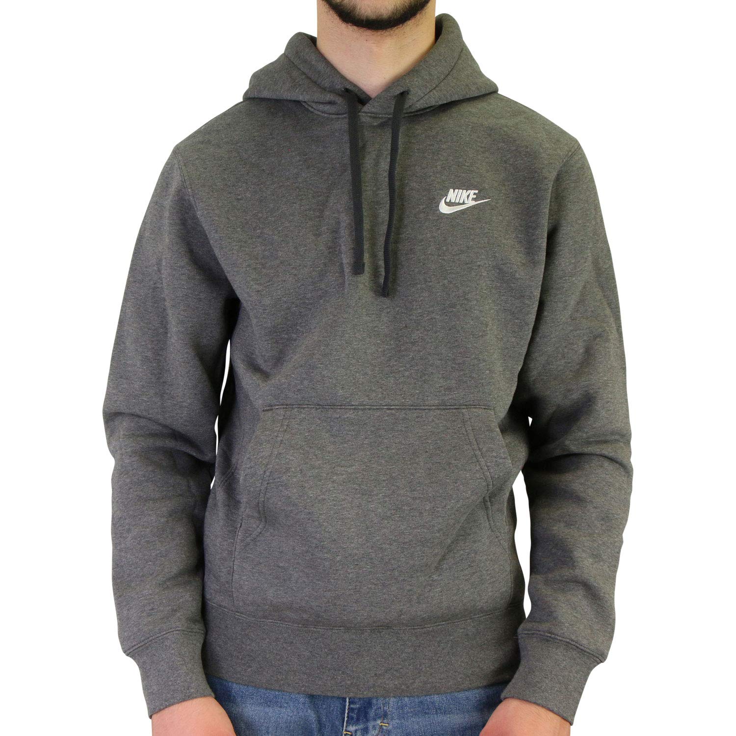 Nike Pull Over Hoodie, Charcoal Heather/Anthracite/White, Large