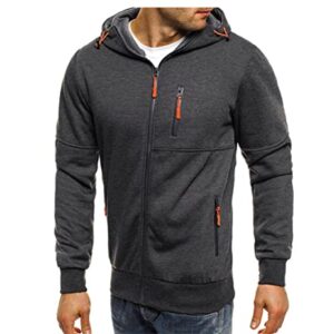 Kroivil Men Hoodies Casual Hoodies for Men with Zip Pockets Full Zip Long Sleeve Sweatshirt Sports Hooded Jacket Dark Grey