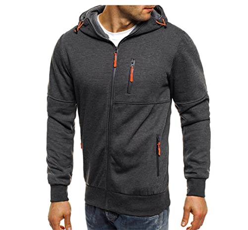 Kroivil Men Hoodies Casual Hoodies for Men with Zip Pockets Full Zip Long Sleeve Sweatshirt Sports Hooded Jacket Dark Grey