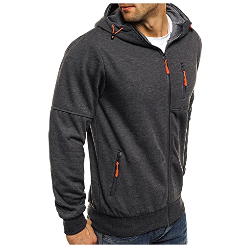 Kroivil Men Hoodies Casual Hoodies for Men with Zip Pockets Full Zip Long Sleeve Sweatshirt Sports Hooded Jacket Dark Grey