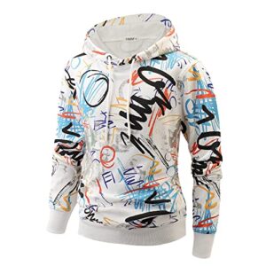 YININF Mens Hipster Hip Hop Hoodie Print Hooded Pullover Sweatshirt(W888 White XL)