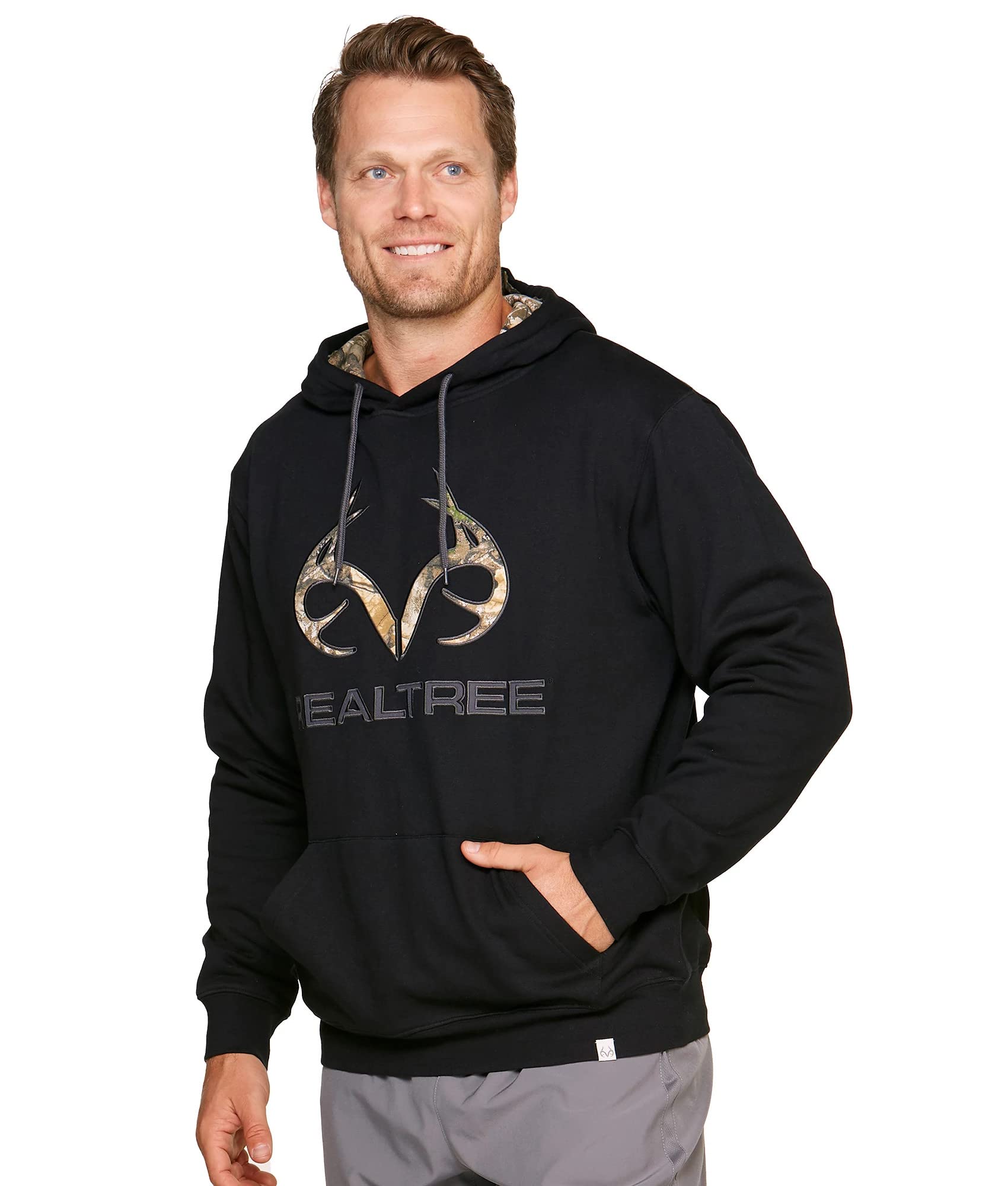 Colosseum Realtree Men's Edge Grizzly Fleece Pullover Hoodie (Black, Medium)