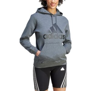 adidas women's essentials big logo regular fleece hoodie, dark grey heather/black, large