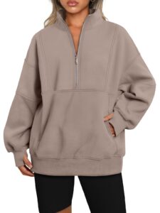 automet womens quarter zip oversized sweatshirts cute long sleeve jackets casual hoodie for teen girls with pockerts beige