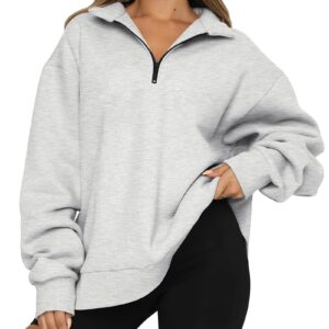 AUTOMET Womens Oversized Hoodies Half Zip Pullover Long Sleeve Sweatshirts Trendy Quarter Zip Fall Sweaters Teen Girls Y2K Winter Clothes 2024 Grey