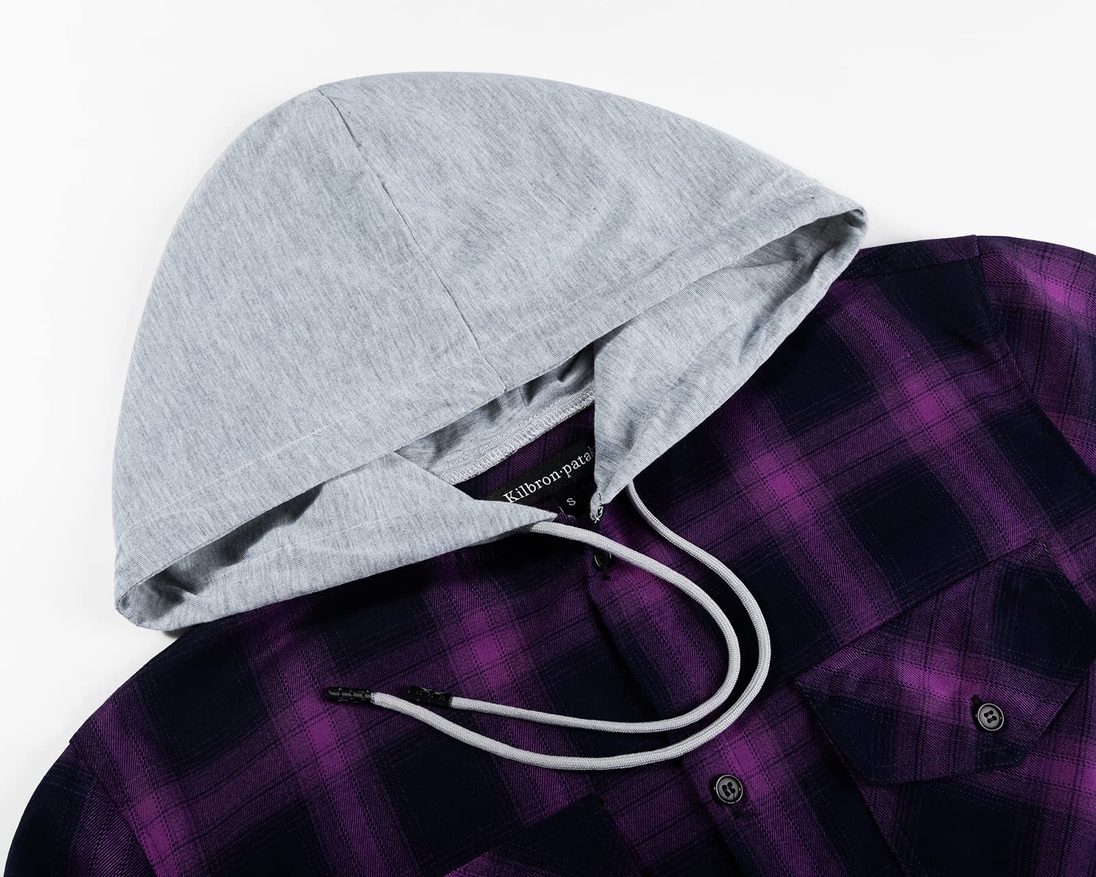 Kilborn·pataky Men's Flannel Long Sleeve Shirt Casual Hooded Plaid Button Down Hoodie Regular Fit Purple