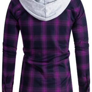 Kilborn·pataky Men's Flannel Long Sleeve Shirt Casual Hooded Plaid Button Down Hoodie Regular Fit Purple