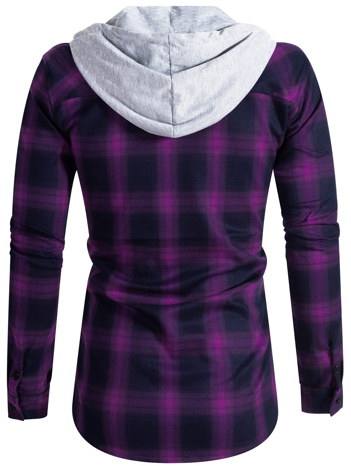 Kilborn·pataky Men's Flannel Long Sleeve Shirt Casual Hooded Plaid Button Down Hoodie Regular Fit Purple