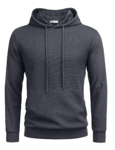 coofandy men's hooded sweatshirts long sleeve casual pullover hoodie waffle knit sweatshirt with pocket dark grey