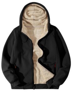 flygo hoodies for men zip up winter fleece sherpa lined sweatshirt warm jacket(black-xl)