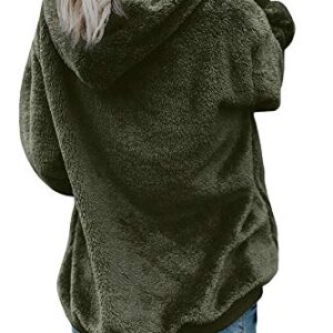 COCOLEGGINGS Women's 2023 Fashion Fuzzy Warm Casual Loose Hooded Sweatshirt Hoodies with Pockets Outerwear Army Green XL