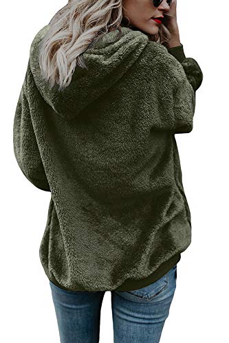 COCOLEGGINGS Women's 2023 Fashion Fuzzy Warm Casual Loose Hooded Sweatshirt Hoodies with Pockets Outerwear Army Green XL