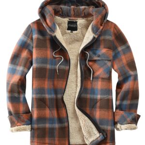 Elesuit Men's Fleece Jackets for Men Sherp Plaid Flannel Sweatshirt for Men Zip Hooides Orange Medium