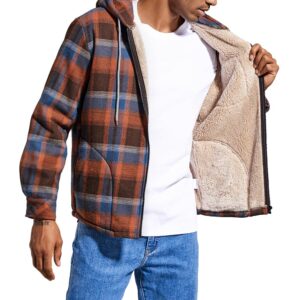 Elesuit Men's Fleece Jackets for Men Sherp Plaid Flannel Sweatshirt for Men Zip Hooides Orange Medium