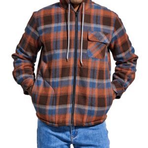 Elesuit Men's Fleece Jackets for Men Sherp Plaid Flannel Sweatshirt for Men Zip Hooides Orange Medium