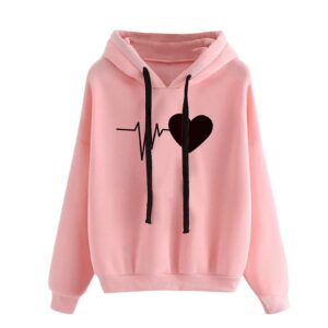 cute hoodies for teen girls, loose fit hoodies for women 2023 fall fashion sweatshirt tops casual long sleeve hooded blouse heart print pullover cute clothing