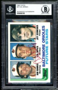 cal ripken jr rookie card 1982 topps #21 bgs authentic autograph - baseball slabbed autographed cards