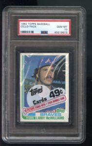 1982 topps baseball card wax pack unopened graded psa 10 gem mt cal ripken jr. rookie possible larry mcwilliams #733 lee may #132