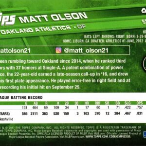 2017 Topps Baseball #476 Matt Olson Rookie Card