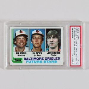 1982 topps orioles future stars cal ripken jr. rookie card rc #21 ? graded psa nm-mt 8