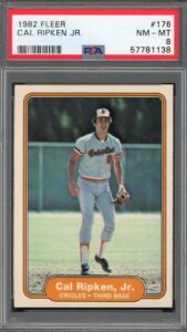 cal ripken jr 1982 fleer baseball rookie card #176 graded psa 8