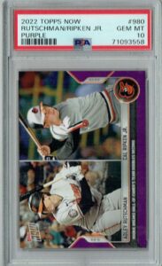 adley rutschman & cal ripken jr. psa 10 2022 topps now rookie card purple #16/25