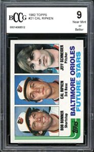 1982 topps #21 cal ripken jr. rookie card bgs bccg 9 near mint+ - baseball slabbed rookie cards