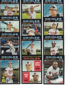 baltimore orioles/team set collection of 50 different orioles team sets with 2020 topps heritage, 2019 topps, 2018 topps, 2017 topps and more!