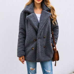 PRETTYGARDEN Women's Fashion Winter Coat Long Sleeve Lapel Button Faux Shearling Shaggy Oversized Shacket Jacket (Style Two Dark Grey,Medium)