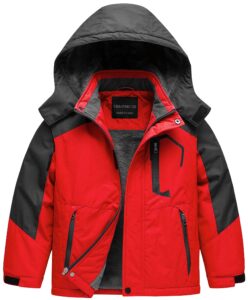 creatmo us boy's winter ski jacket windbproof waterproof snow parka red 14-16