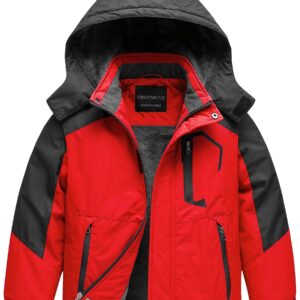 CREATMO US Boy's Winter Ski Jacket Windbproof Waterproof Snow Parka Red 14-16