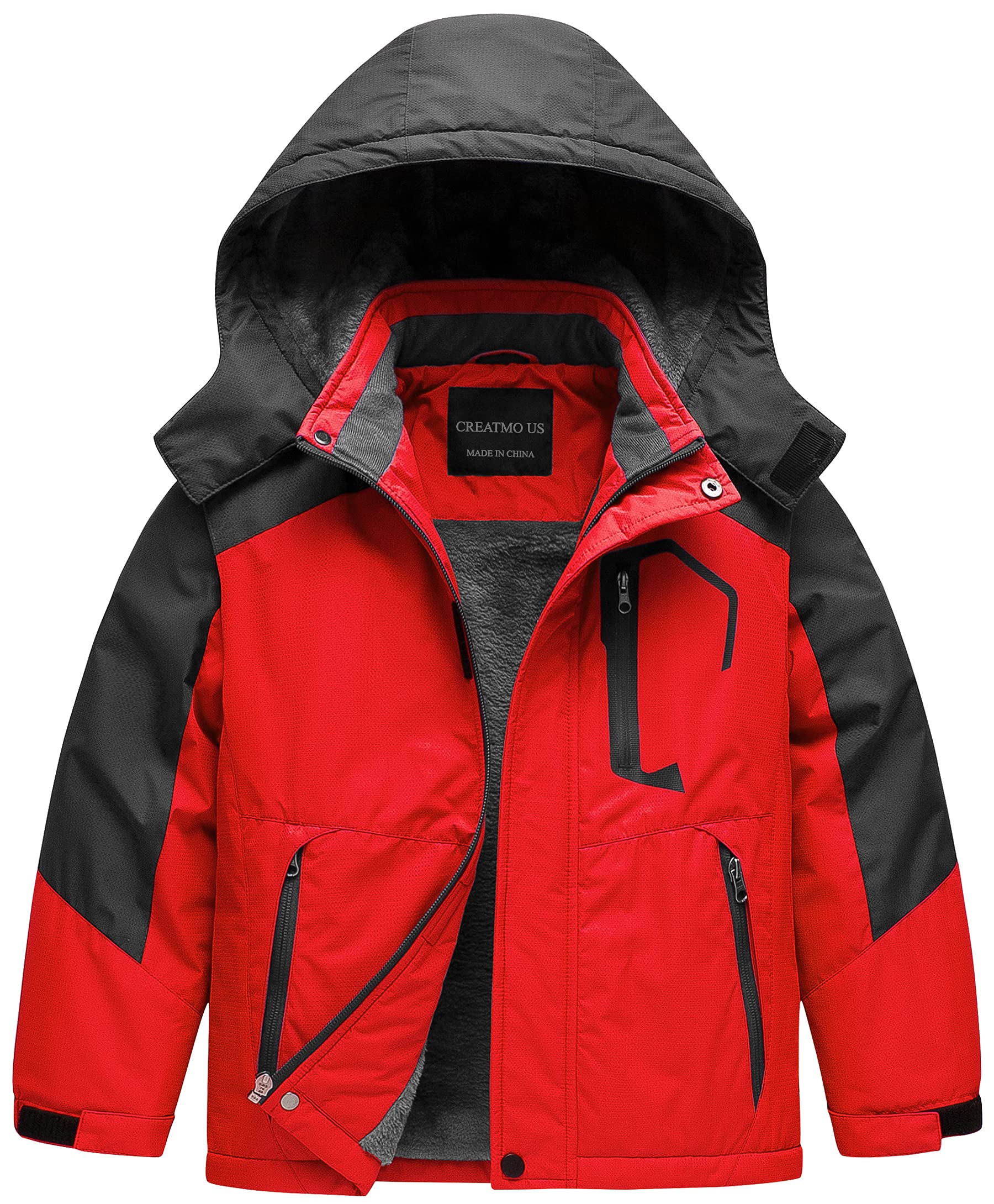 CREATMO US Boy's Winter Ski Jacket Windbproof Waterproof Snow Parka Red 14-16