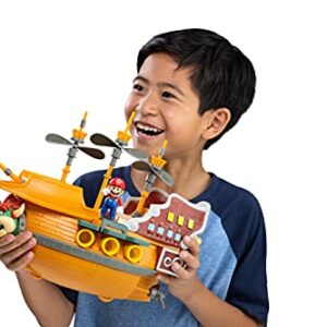 Super Mario Deluxe Bowser's Air Ship Playset with Mario Action Figure – Authentic in-Game Sounds & Spinning Propellers