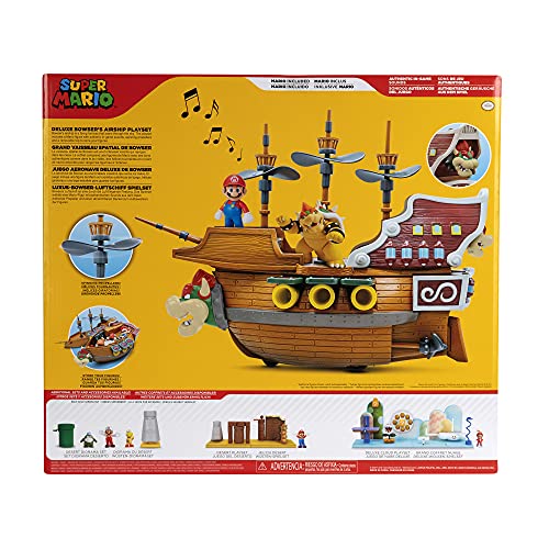 Super Mario Deluxe Bowser's Air Ship Playset with Mario Action Figure – Authentic in-Game Sounds & Spinning Propellers