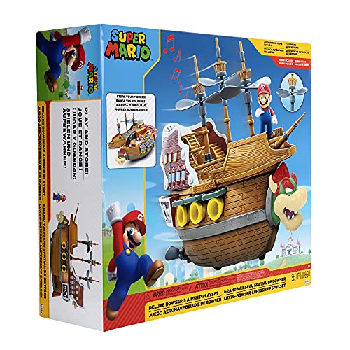 Super Mario Deluxe Bowser's Air Ship Playset with Mario Action Figure – Authentic in-Game Sounds & Spinning Propellers