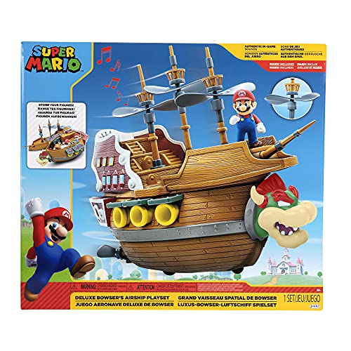 Super Mario Deluxe Bowser's Air Ship Playset with Mario Action Figure – Authentic in-Game Sounds & Spinning Propellers