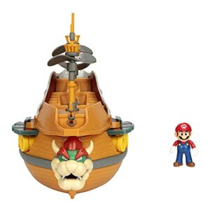 Super Mario Deluxe Bowser's Air Ship Playset with Mario Action Figure – Authentic in-Game Sounds & Spinning Propellers