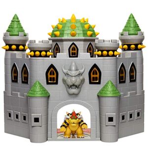 super mario nintendo deluxe bowser's castle playset with 2.5" exclusive articulated bowser action figure, interactive play set with authentic in-game sounds