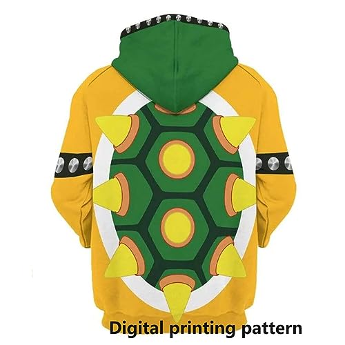 QENUIA Super Brothers Peach Luigis Bowser 3D Printed Full Zip Hooded Sweatshirt Cosplay Comics Costume for Unisex Adults