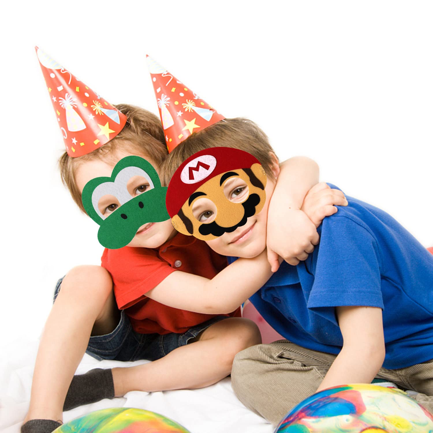 12Pcs Felt Masks Kids Party Favors for Birthday Party Supplies Cosplay Mask Photo Booth Prop Cartoon Character Cosplay Birthday Gift for Children Boys Girls