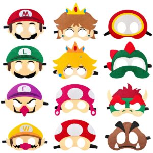 ou rui 12 pcs felt mask themed party supplies for mario birthday party gifts decoration celebration party fan cartoon cosplay pretend game accessories gifts