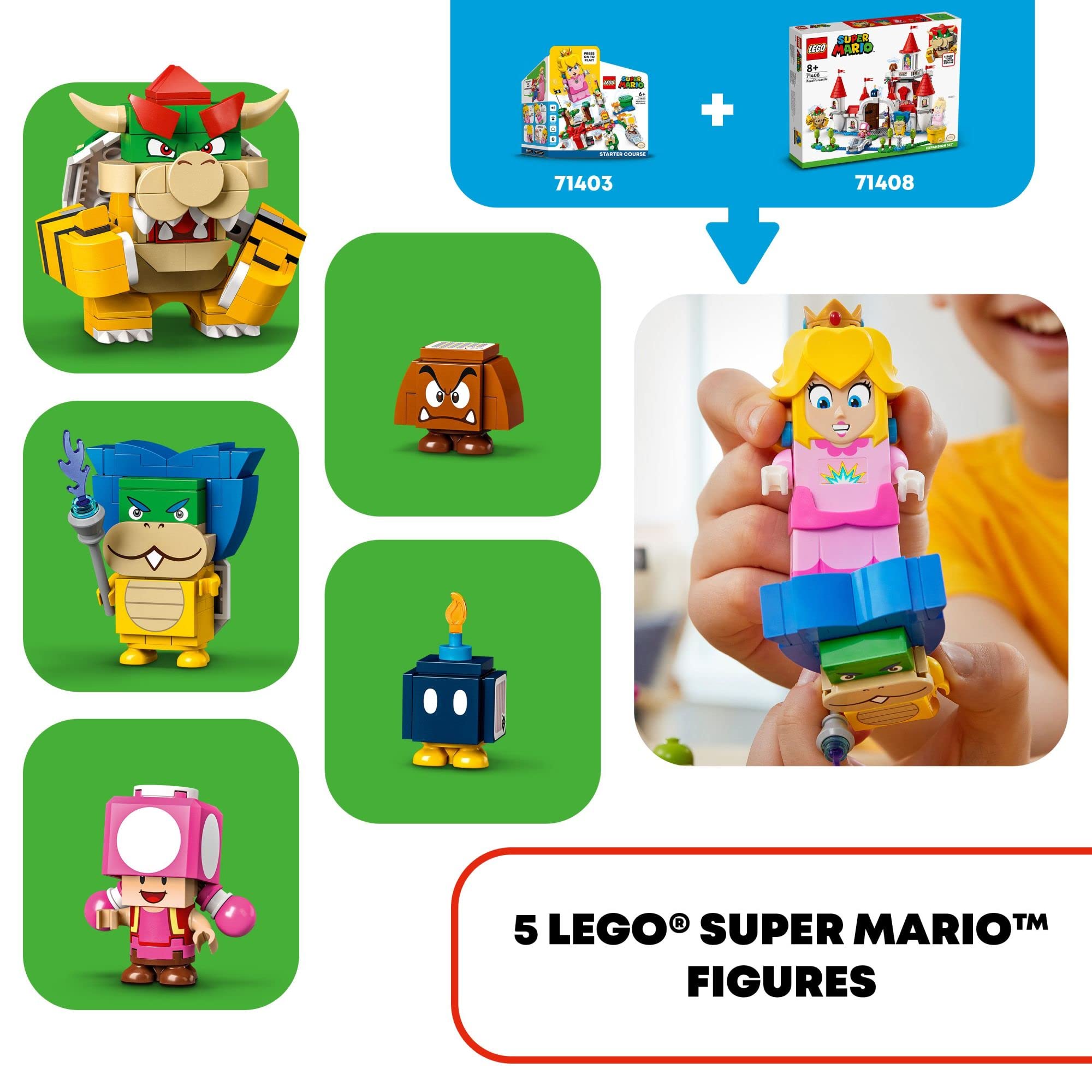 LEGO Super Mario Peach’s Castle Expansion Set 71408, Buildable Game Toy, Gifts for Kids Aged 8 Plus with Time Block plus Bowser and Toadette Figures, to Combine with Starter Course