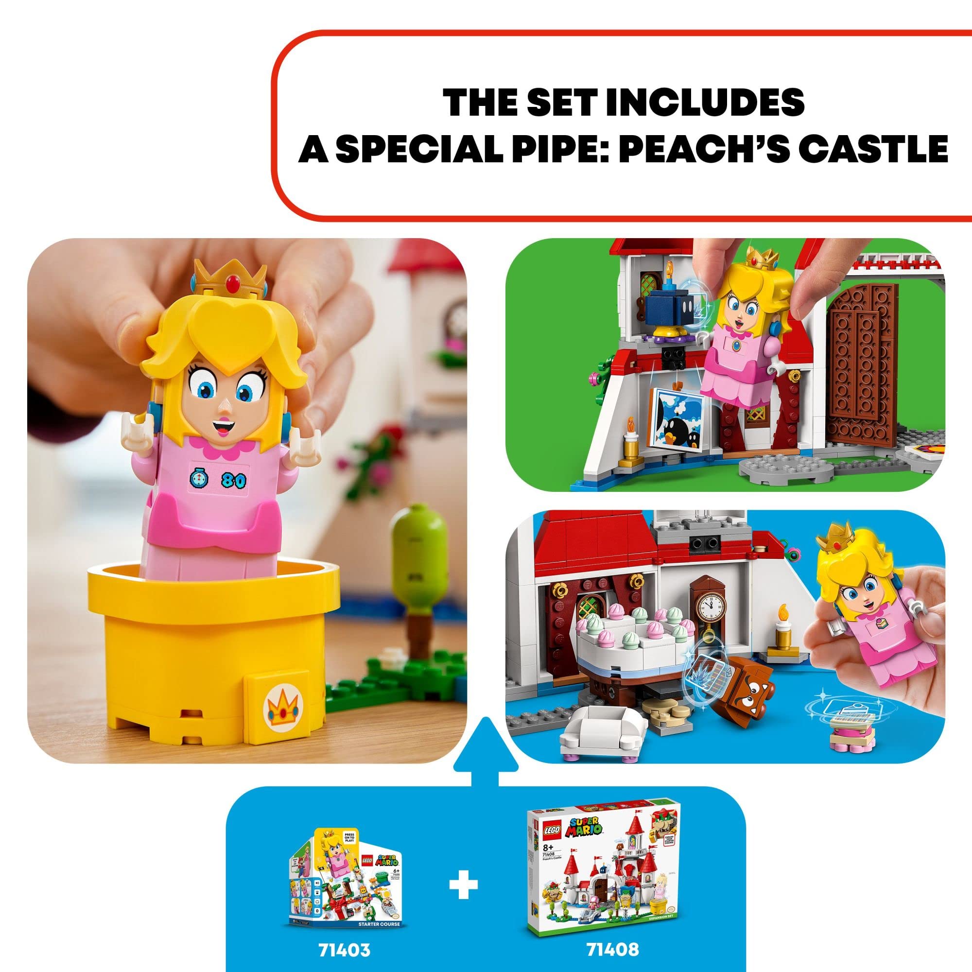 LEGO Super Mario Peach’s Castle Expansion Set 71408, Buildable Game Toy, Gifts for Kids Aged 8 Plus with Time Block plus Bowser and Toadette Figures, to Combine with Starter Course