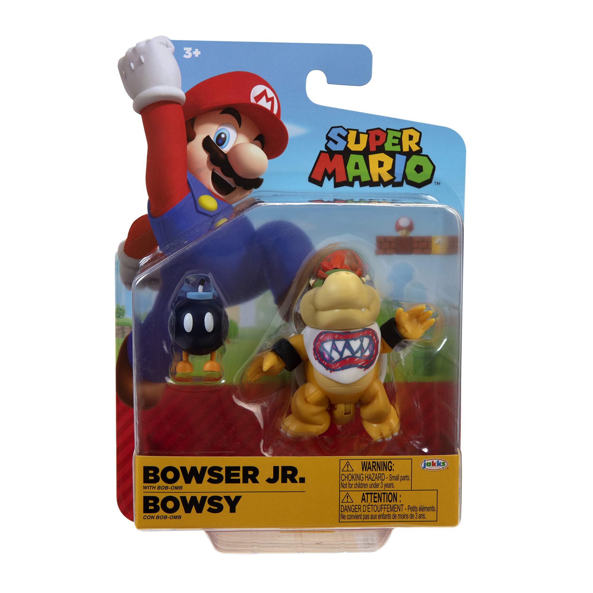 Super Mario Bowser Jr. 4-Inch Action Figure with Bob-Omb Accessory, Poseable Articulated Collectible Toys, Perfect for Kids & Collectors Alike! for Ages 3+