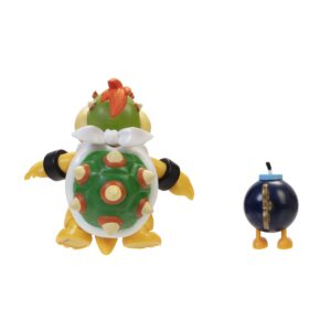 Super Mario Bowser Jr. 4-Inch Action Figure with Bob-Omb Accessory, Poseable Articulated Collectible Toys, Perfect for Kids & Collectors Alike! for Ages 3+