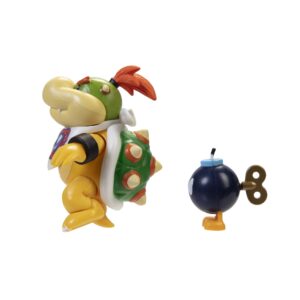 Super Mario Bowser Jr. 4-Inch Action Figure with Bob-Omb Accessory, Poseable Articulated Collectible Toys, Perfect for Kids & Collectors Alike! for Ages 3+